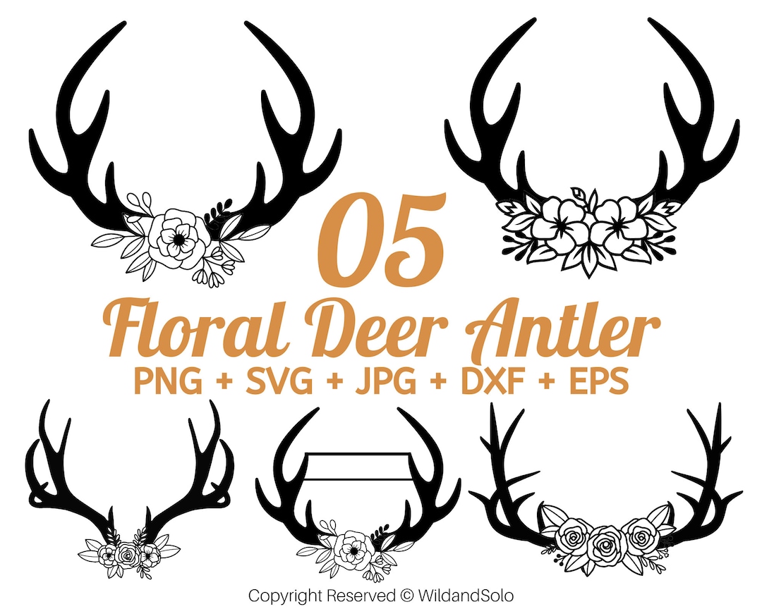 Floral Deer Antlers Svg Bundle, Transparent Antler Cut Files, Floral ...