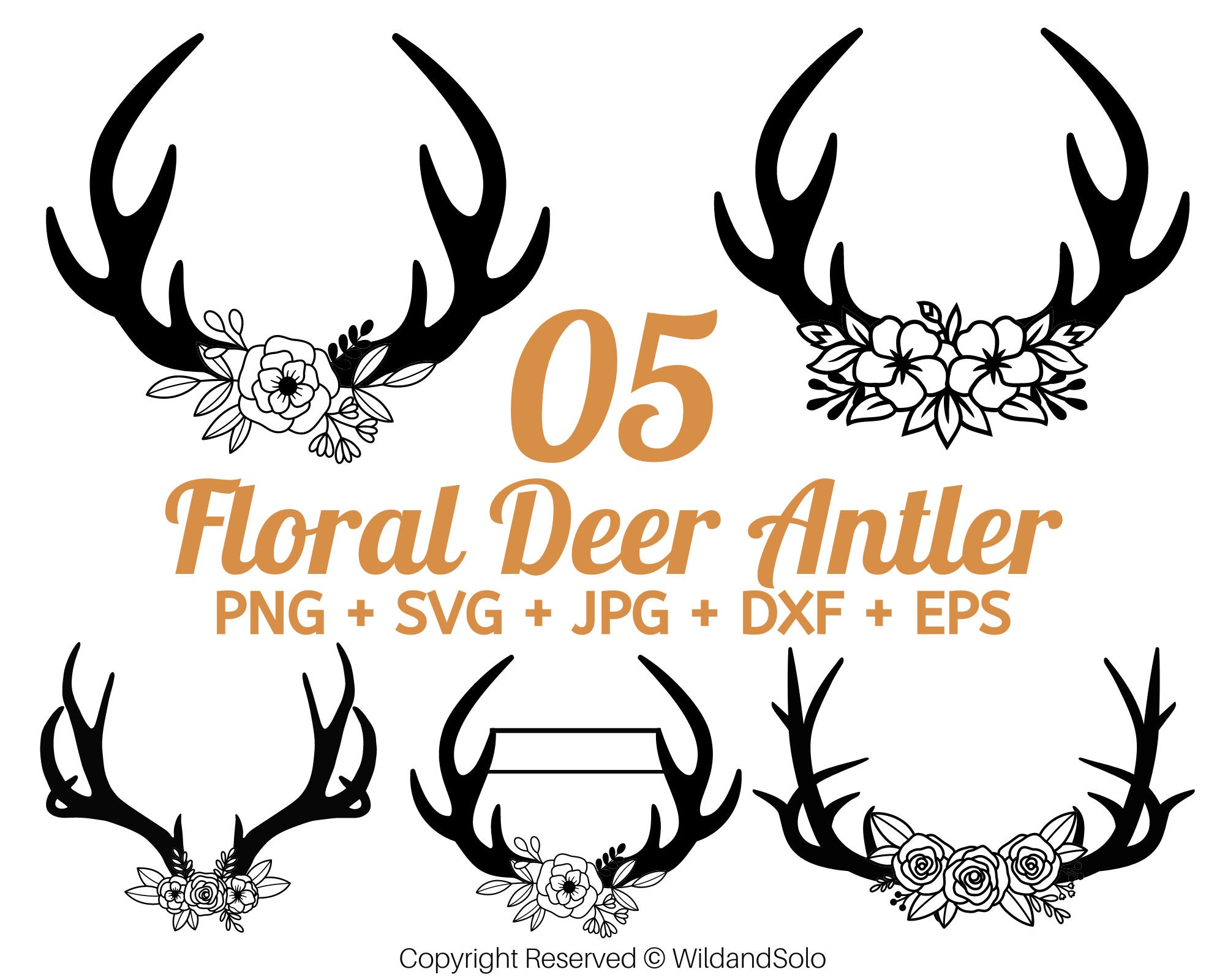 Floral Deer Antlers Svg Bundle Transparent Antler Cut Files - Etsy