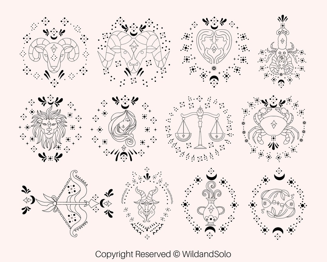 12 Outline Zodiac Signs SVG Bundle, Astrology Svg, Star Sign Svg ...