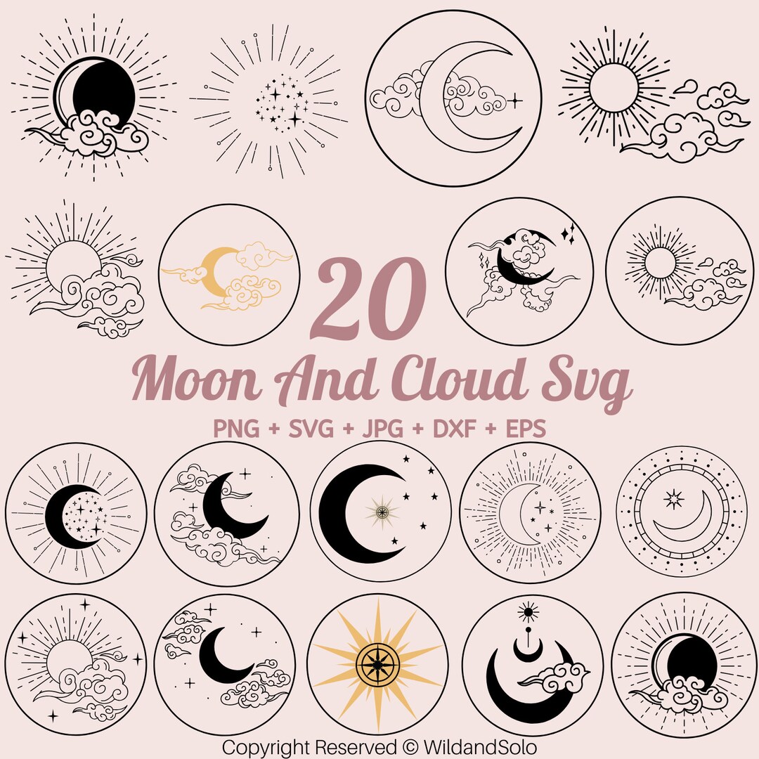 20 Moon and Clouds Svg, Moon Svg, Crescent Moon Svg, Celestial Svg ...