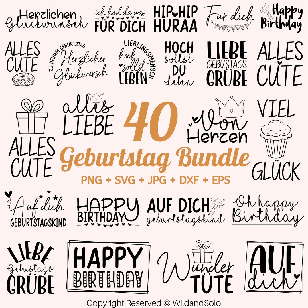 40 Geburtstag Plotterdatei Svg Bundle, Birthday Plotter File, Geburtstagskind Svg, Geburtstag ...