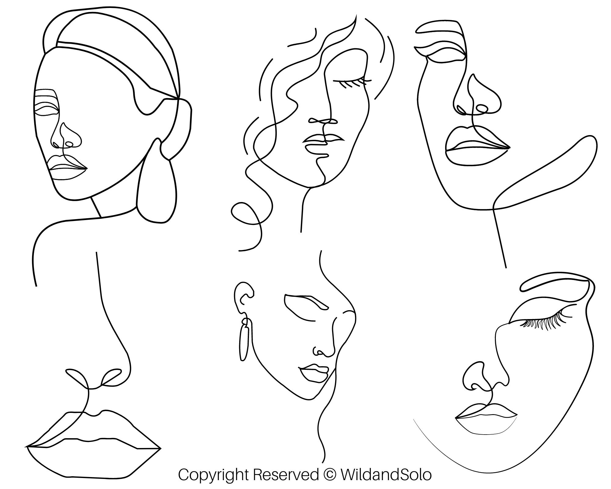 06 Line Art Woman Cake Topper Svg, One Line Woman, Lady Face One Line ...