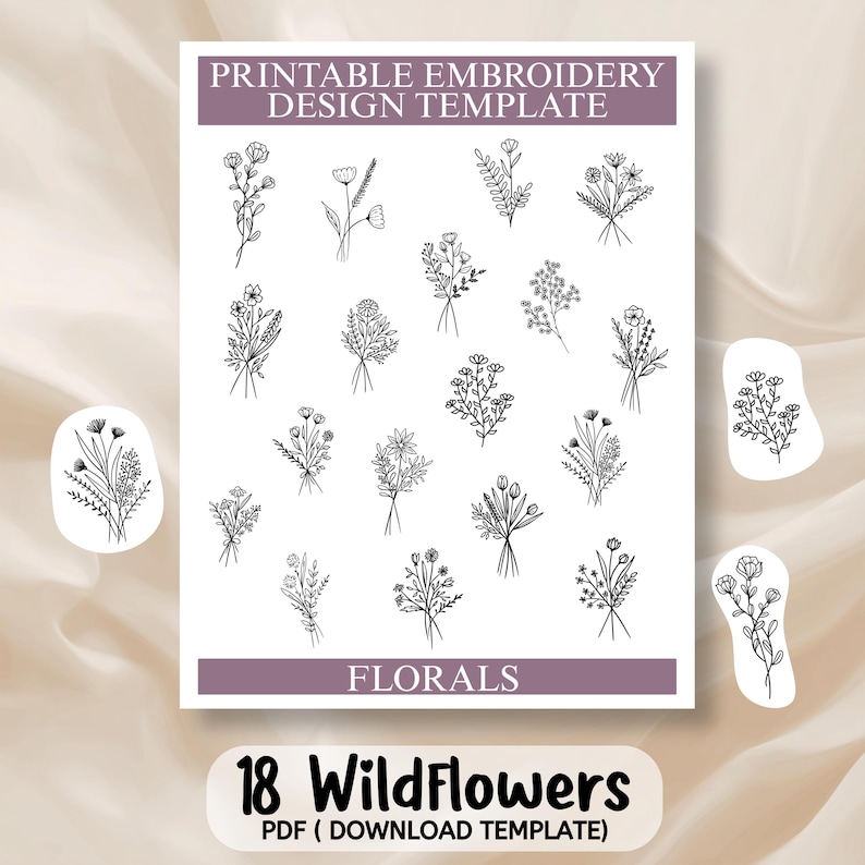 Printable Floral Embroidery Patterns, Flower Bouquet, Printable ...