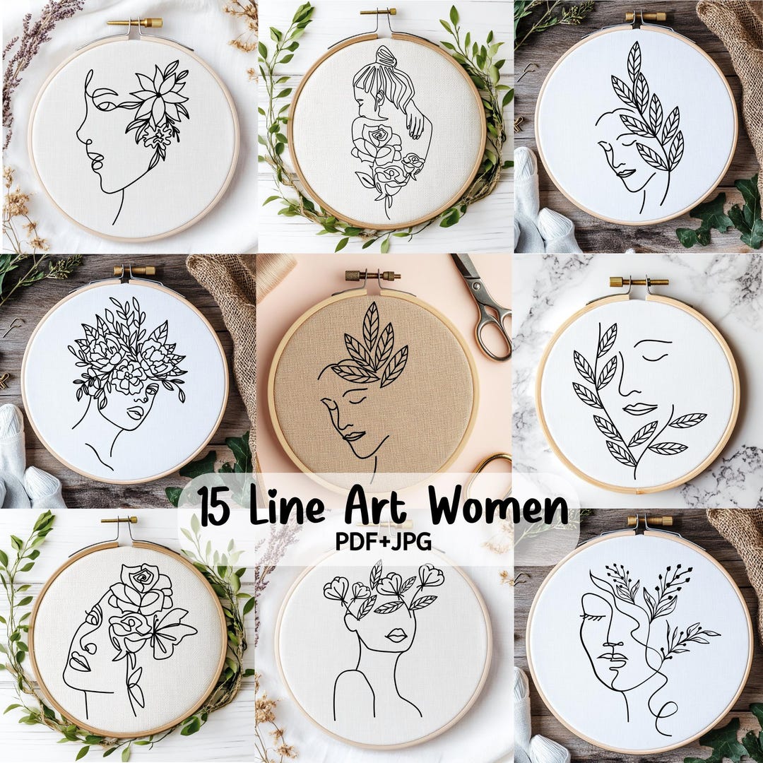 Floral Embroidery Design, Abstract Face Embroidery Design, Minimalist ...