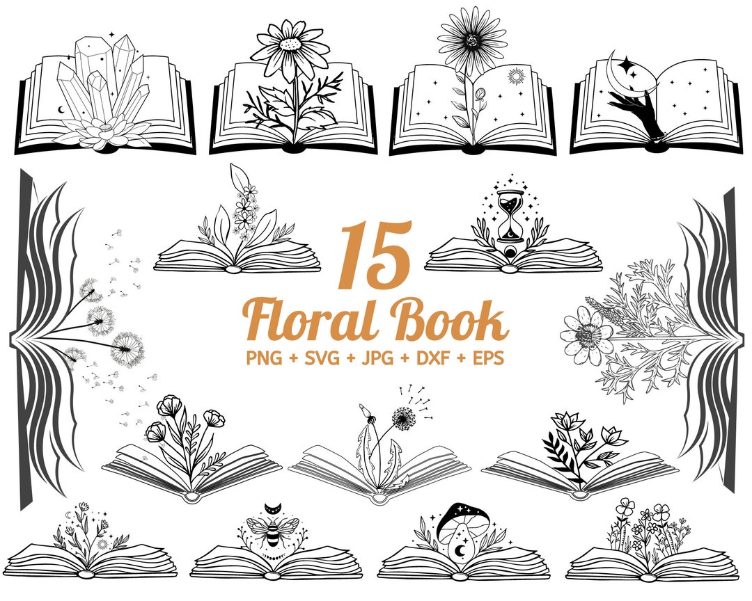 15 Floral Book Svg Book With Flowers Svg Reading Svg - Etsy