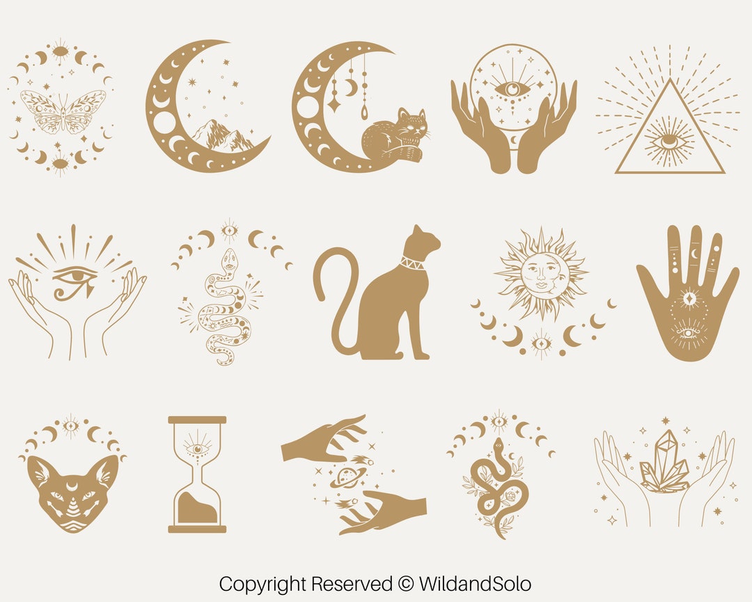 15 Golden Mystical Svg Bundle, Mystic Moon Svg, Moon Svg, Celestial Svg ...