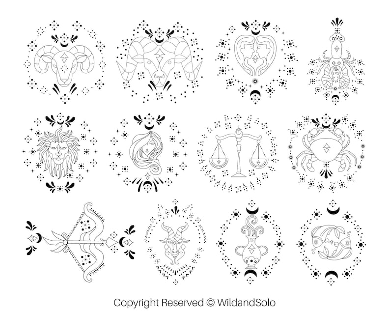12 Outline Zodiac Signs SVG Bundle Floral Zodiac Sign Svg - Etsy Canada