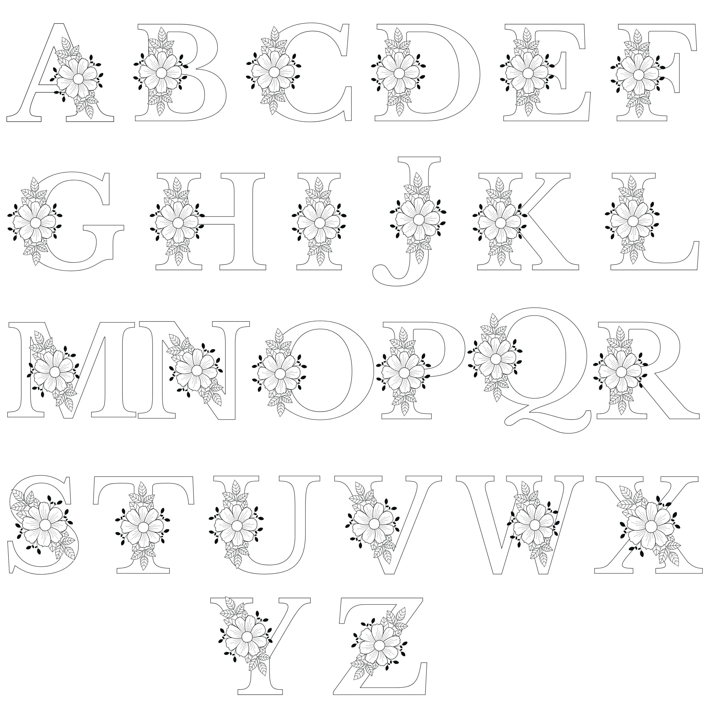 Floral Alphabet Embroidery Pattern, 26 Flower Letter Embroidery PDF ...