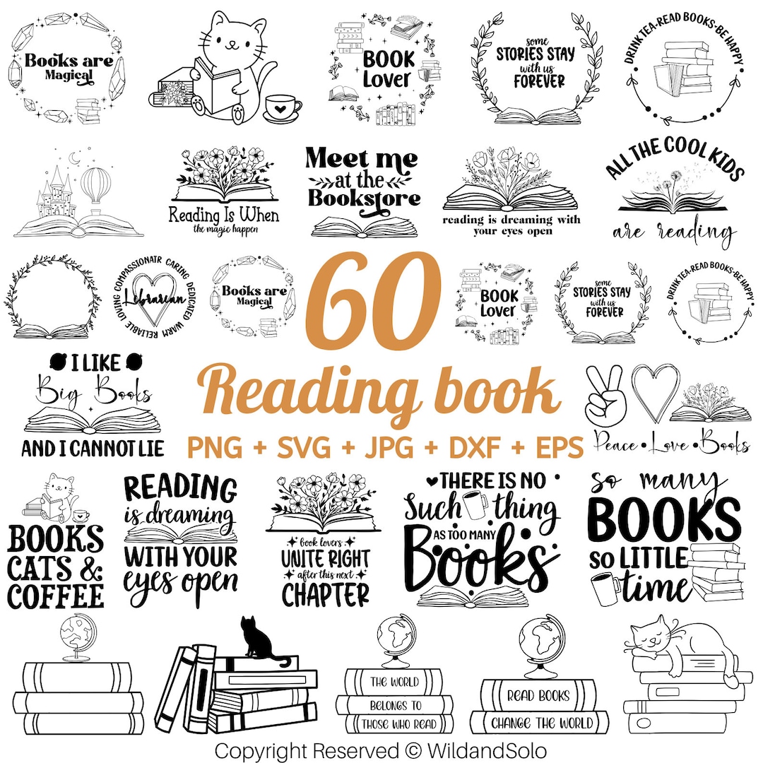 60 Reading SVG Bundle, Floral Book SVG, Reading Books Svg, Book Lover ...