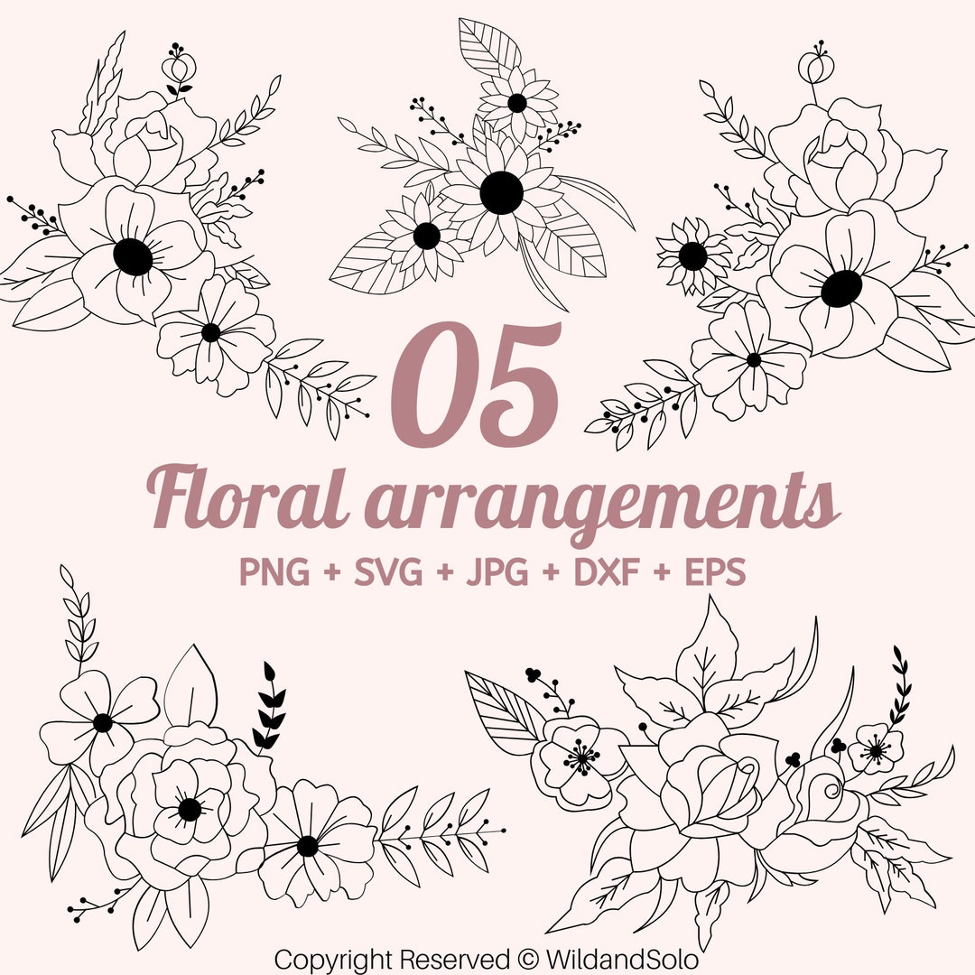 15 Floral Bouquet Svg, Bouquet Svg, Hand Drawn Flower Svg, Flower ...