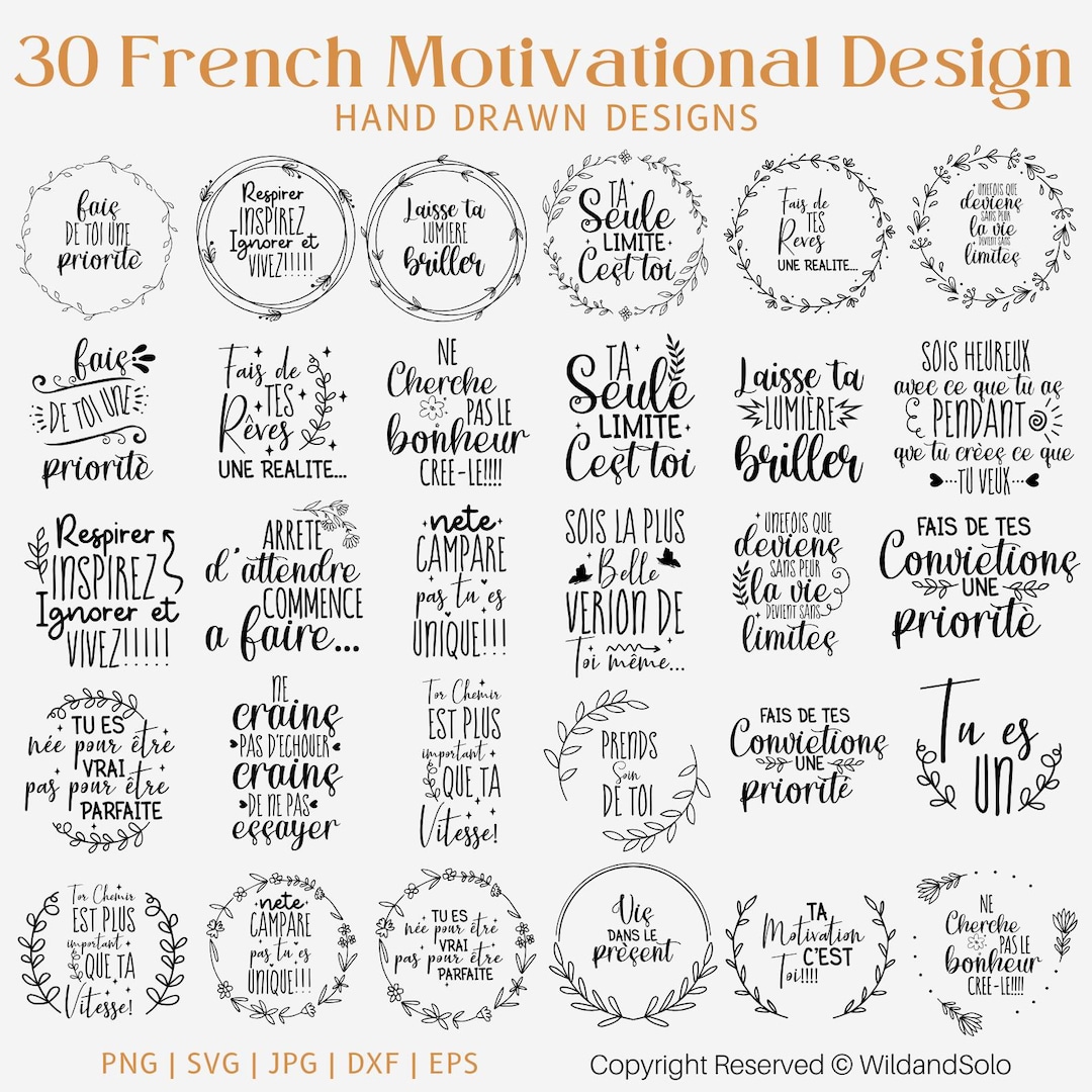 30 French Motivational Svg Bundle, French Design, French Saying, Quotes ...