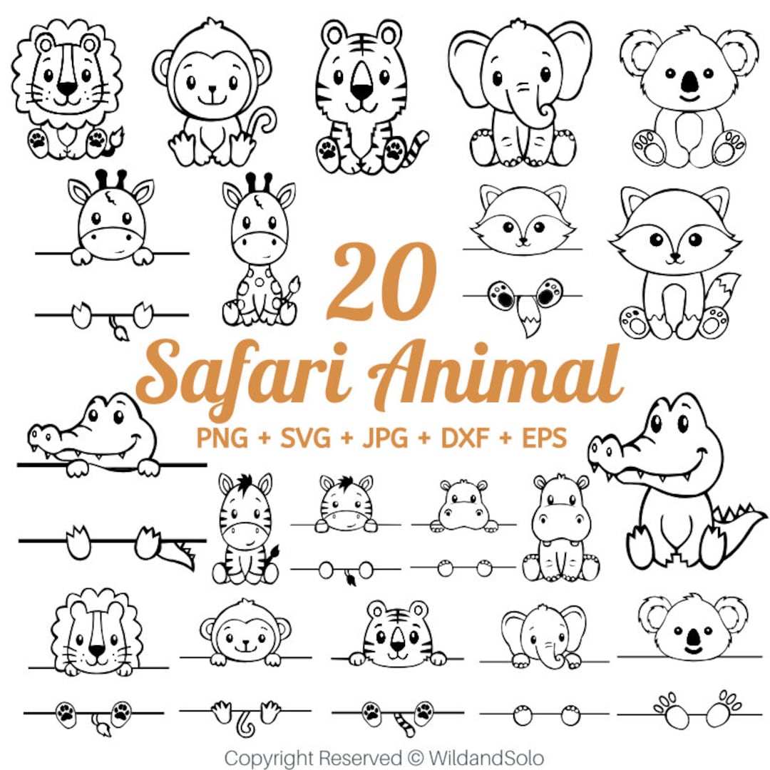 Safari Animals Outline SVG, Baby Teacher, Woodland Animals Svg, Split ...