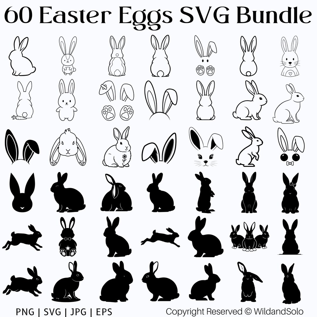 60 Easter Bunny SVG Bundle | Bunny Face SVG | Bunny Outline | Easter ...