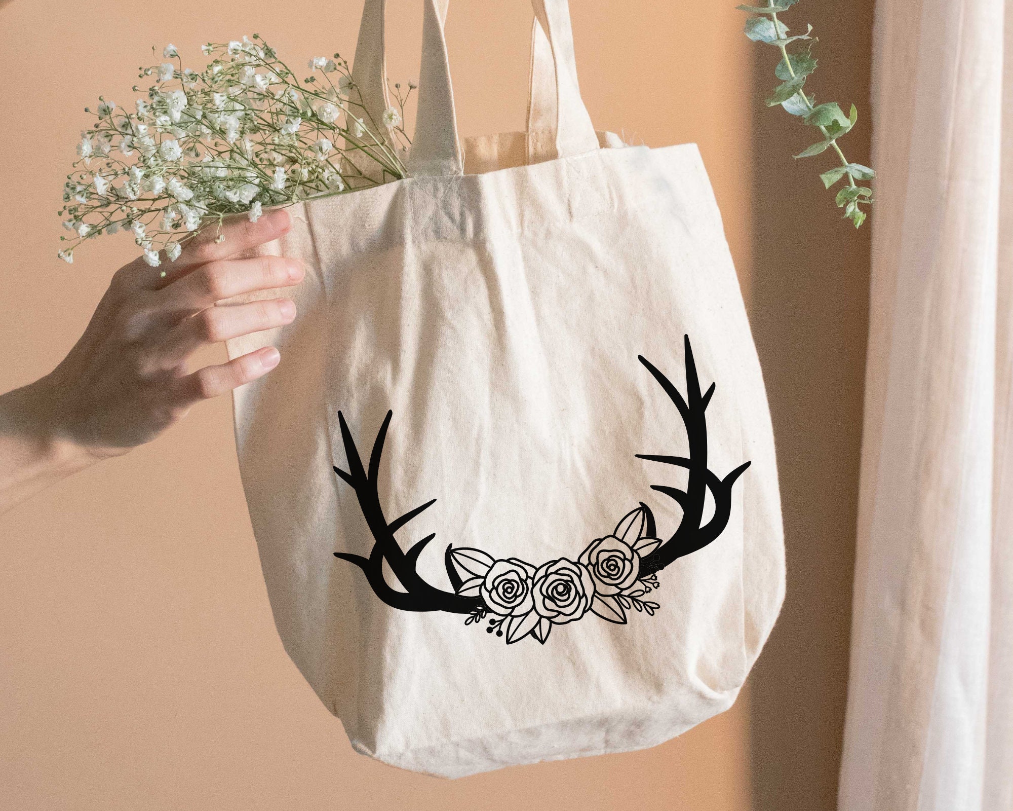 Floral Deer Antlers Svg Bundle, Transparent Antler Cut Files, Heart ...