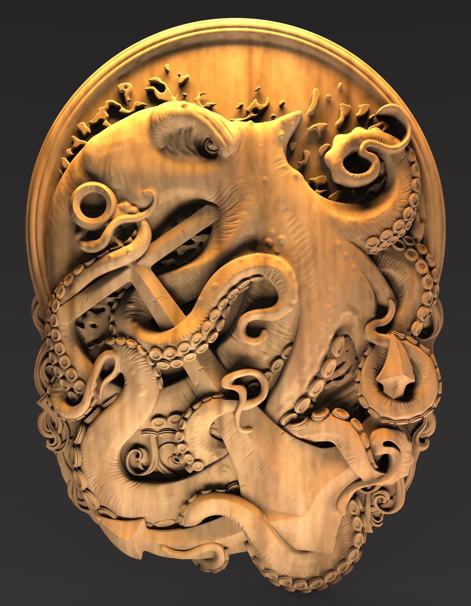 Detailed Octopus and Anchor Relief CNC Files (STL, Vcarve, G-codes) - Etsy