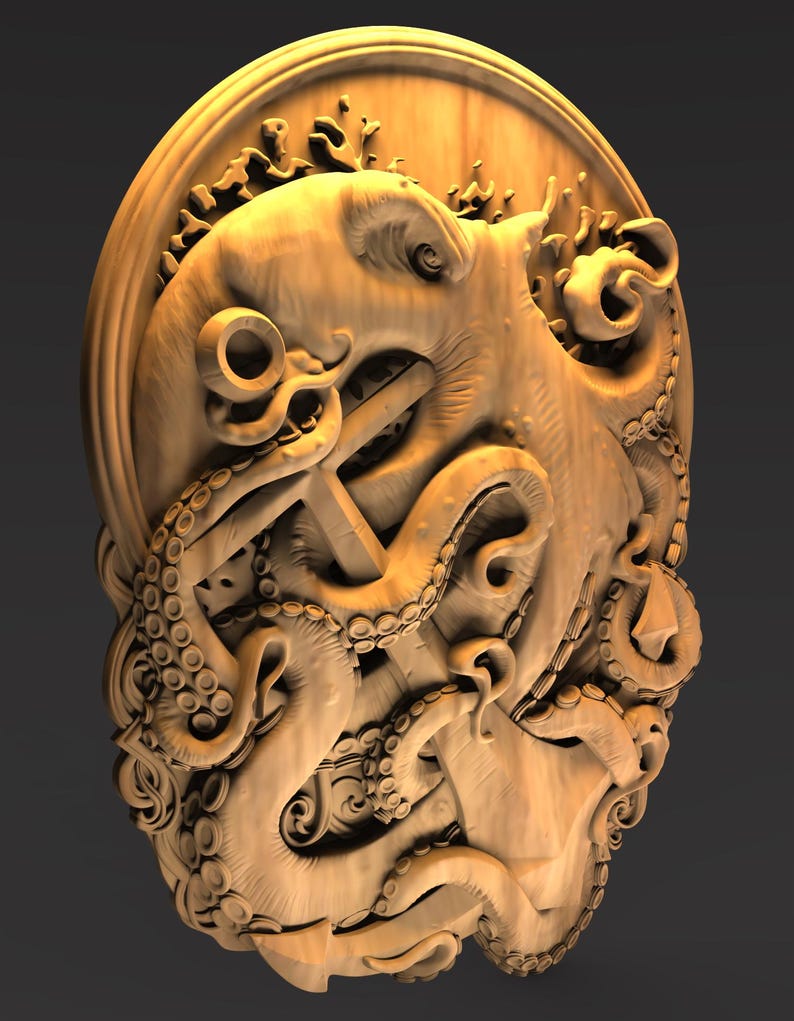 Detailed Octopus and Anchor Relief CNC Files (STL, Vcarve, G-codes) - Etsy