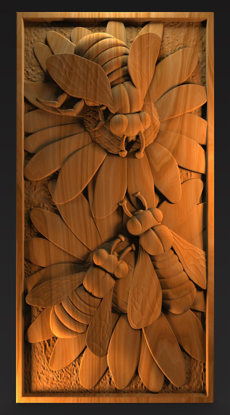 Bees and Flowers 3D Relief Model - Etsy