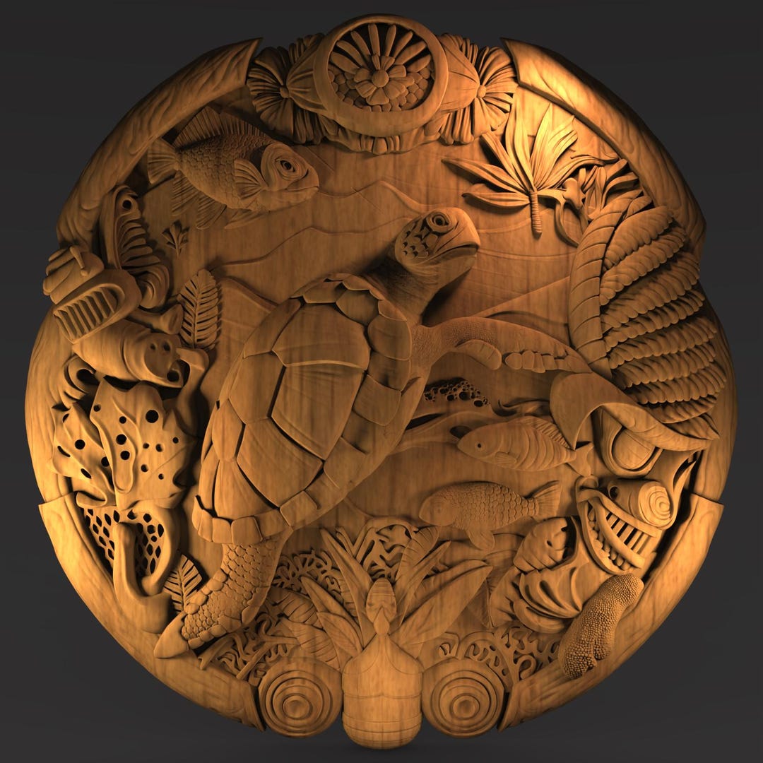 Detailed Marine Life Wood Carving Plaque - STL, Vcarve, G-code ...