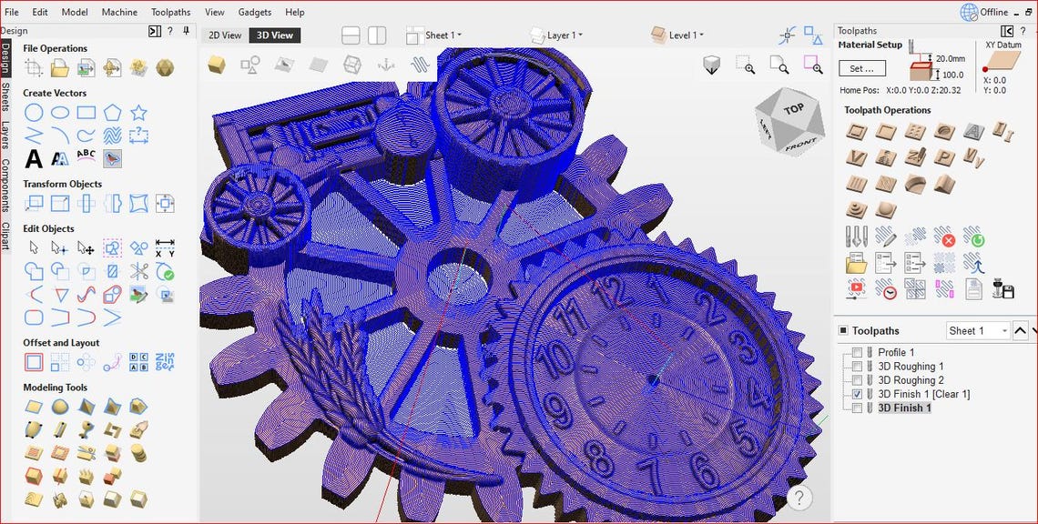 Wooden Gear Themed Wall Clock CNC Model Files - STL, Vcarve/aspire, G ...