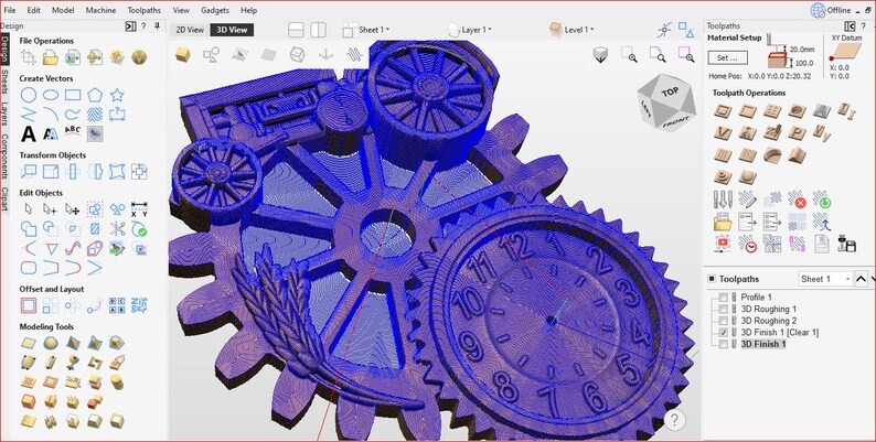 Wooden Gear Themed Wall Clock CNC Model Files - STL, Vcarve/aspire, G ...
