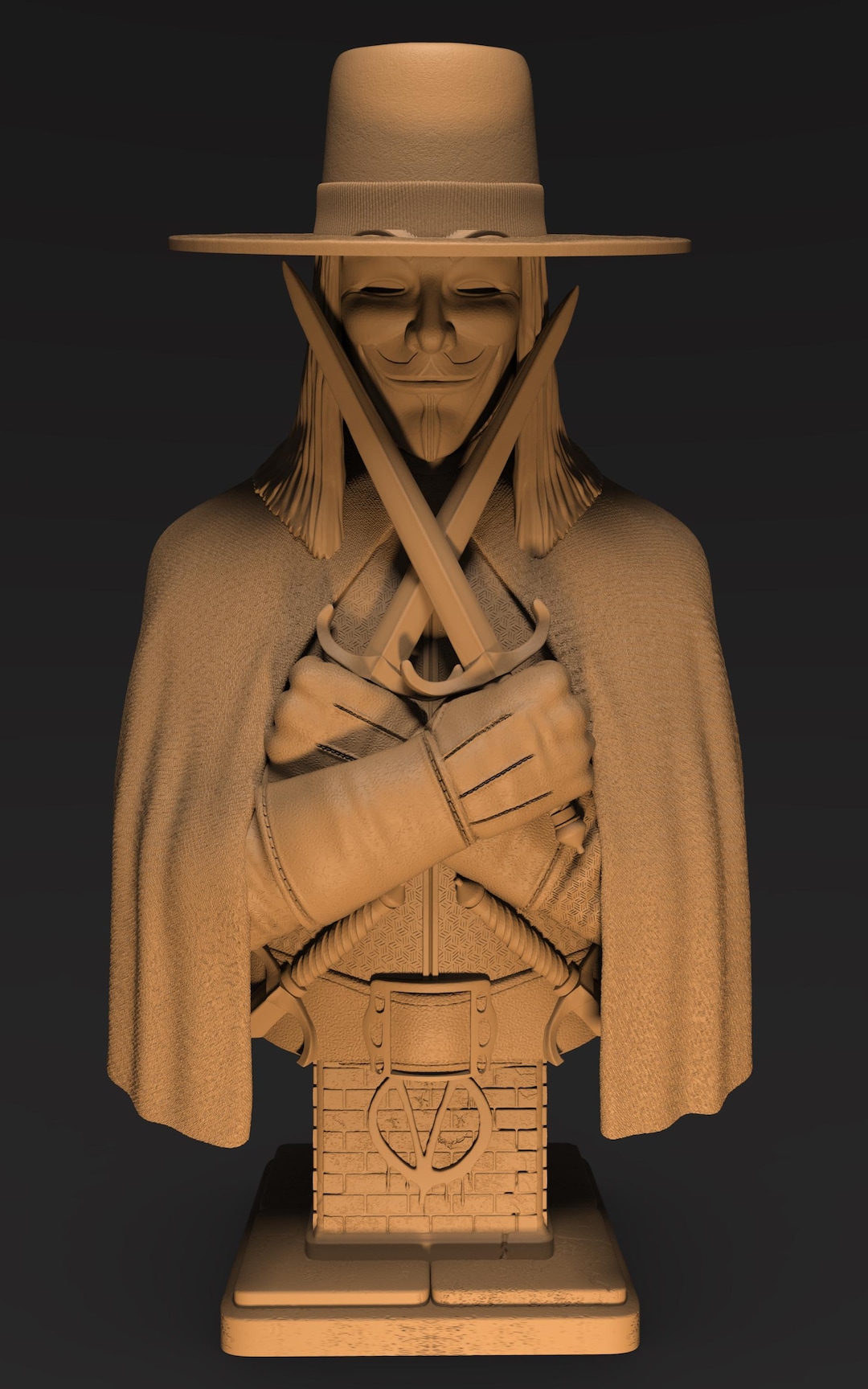 V for Vendetta Masked Man Bust - 3D Printable STL File - 3-part ...
