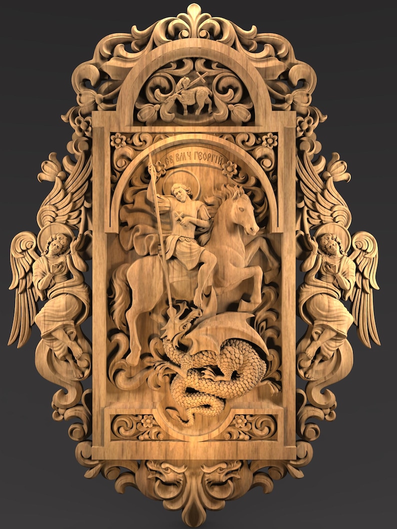 Saint George and the Dragon CNC Relief Model (STL, Vcarve/aspire, G ...