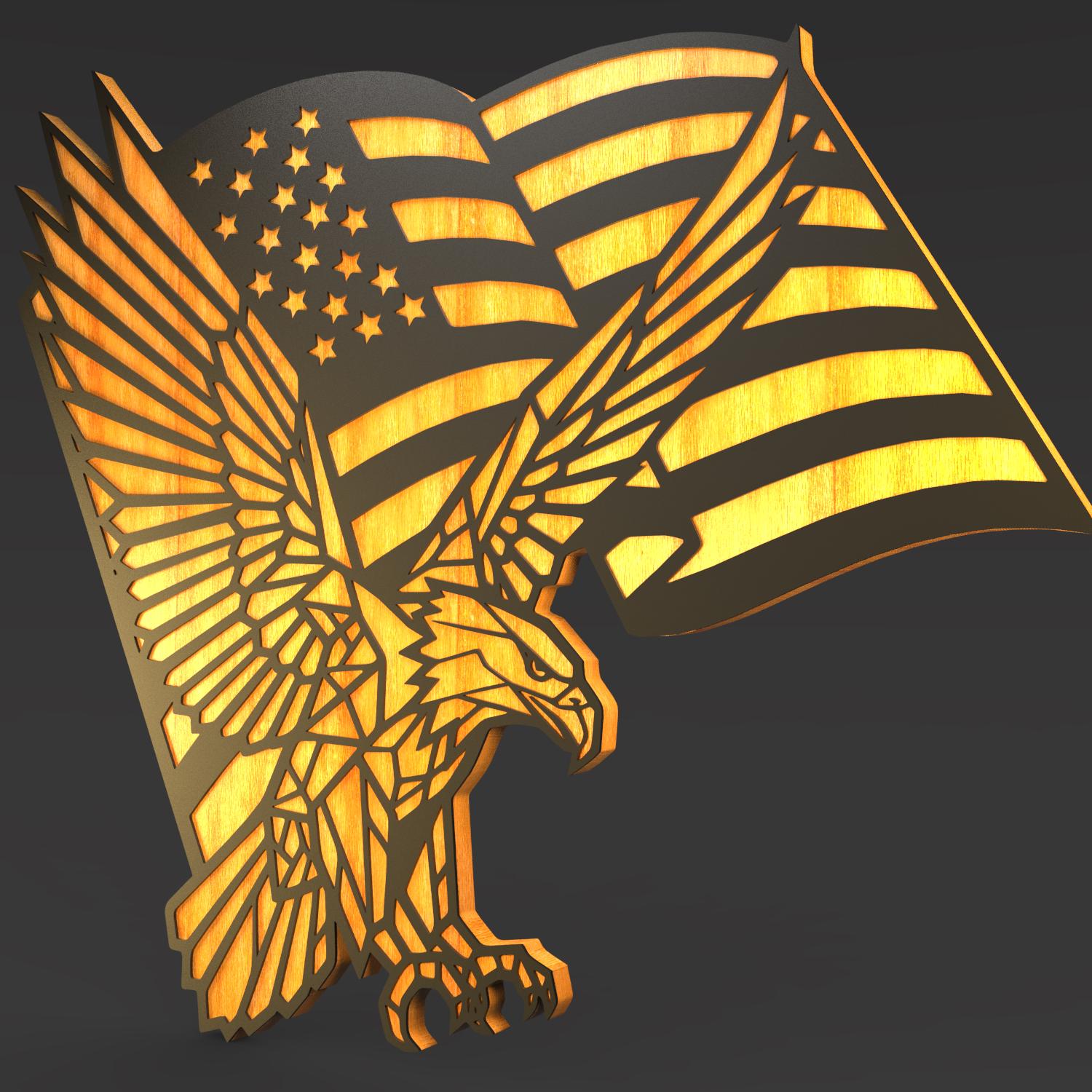 Eagle and USA Flag 3D Relief Model Stl Dxf Vetric Aspire Solidworks ...