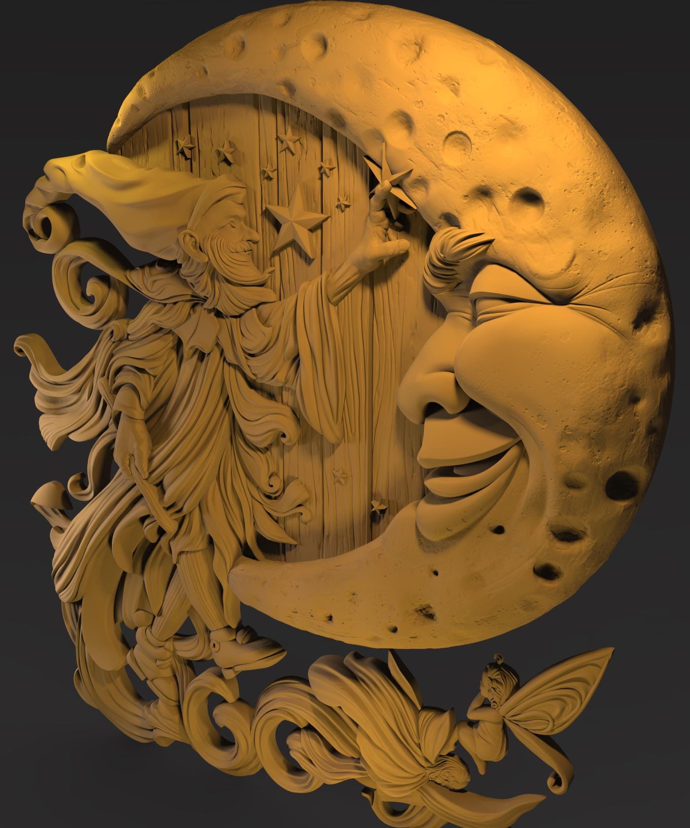 Astrologer Moon 3D Model for CNC Router - Includes STL, G-codes ...