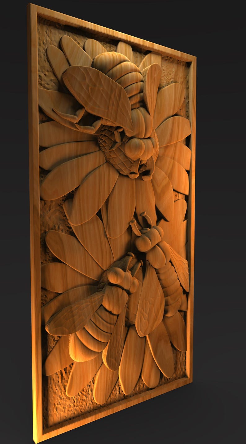 Bees and Flowers 3D Relief Model - Etsy