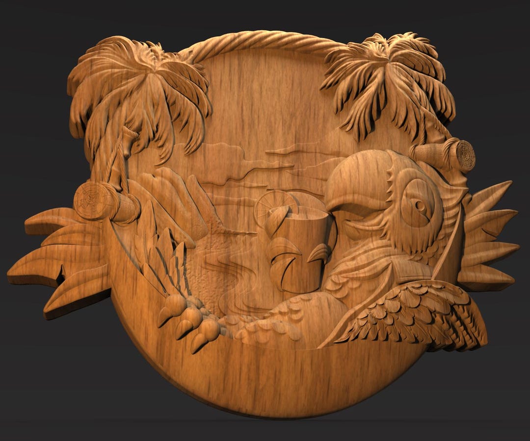Tropical Parrot and Palm Trees CNC Relief Carving Files (STL, Vcarve, G ...