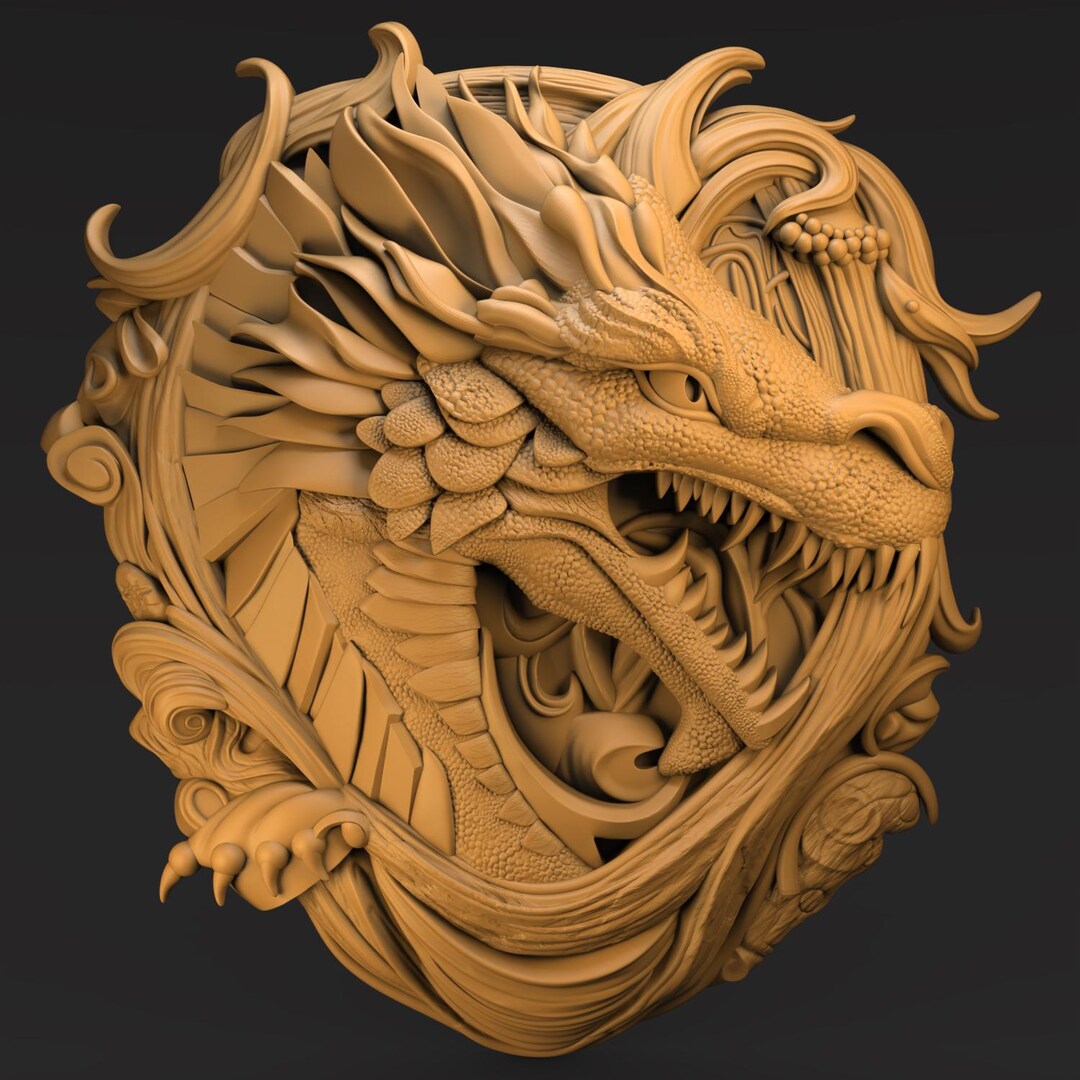Ferocious Dragon Head 3D Relief Model Stl and Vetric Aspire File - Etsy