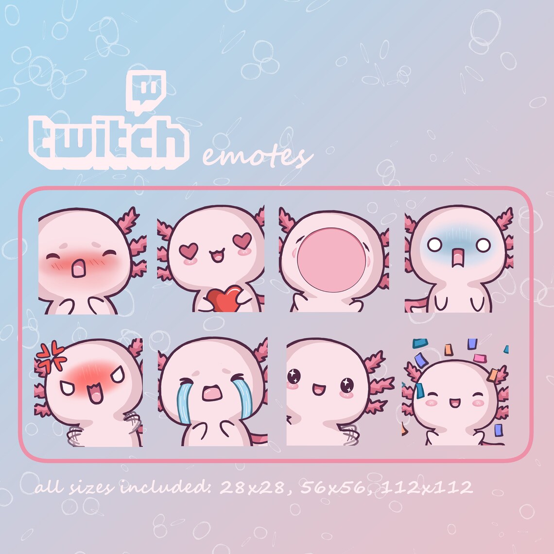 Twitch Emotes Axolotl/ 8 Pack/ 28x28, 56x56, 112x112/cute - Etsy
