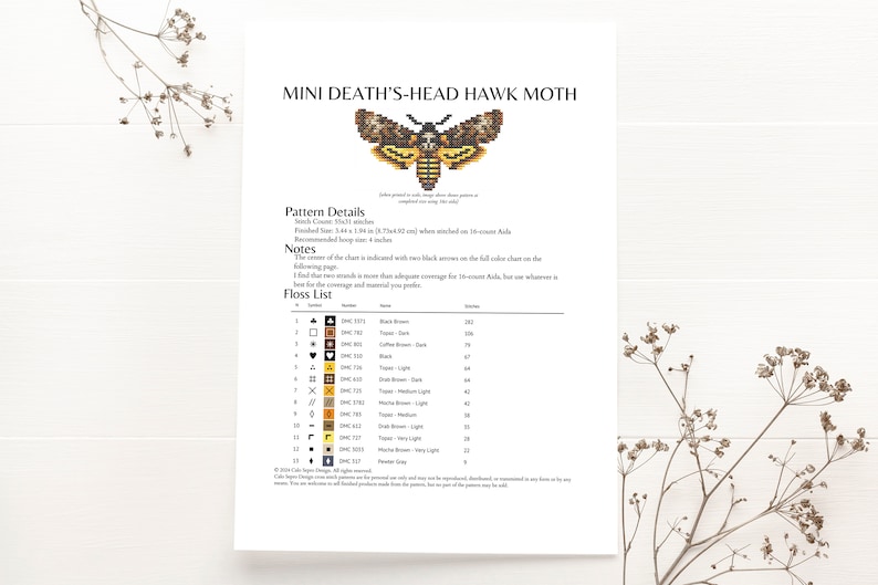 Mini Death's-head Hawk Moth Cross Stitch Pattern - Etsy