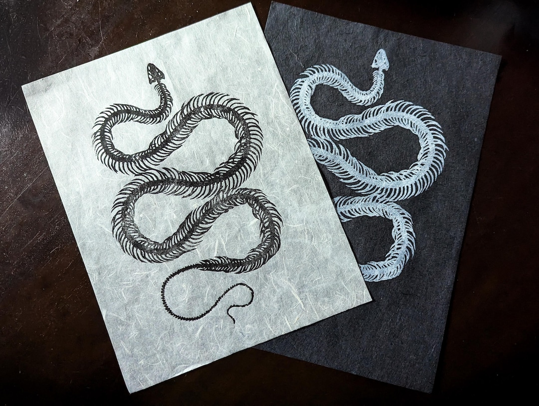 Snake Skeleton Linocut Print - Etsy