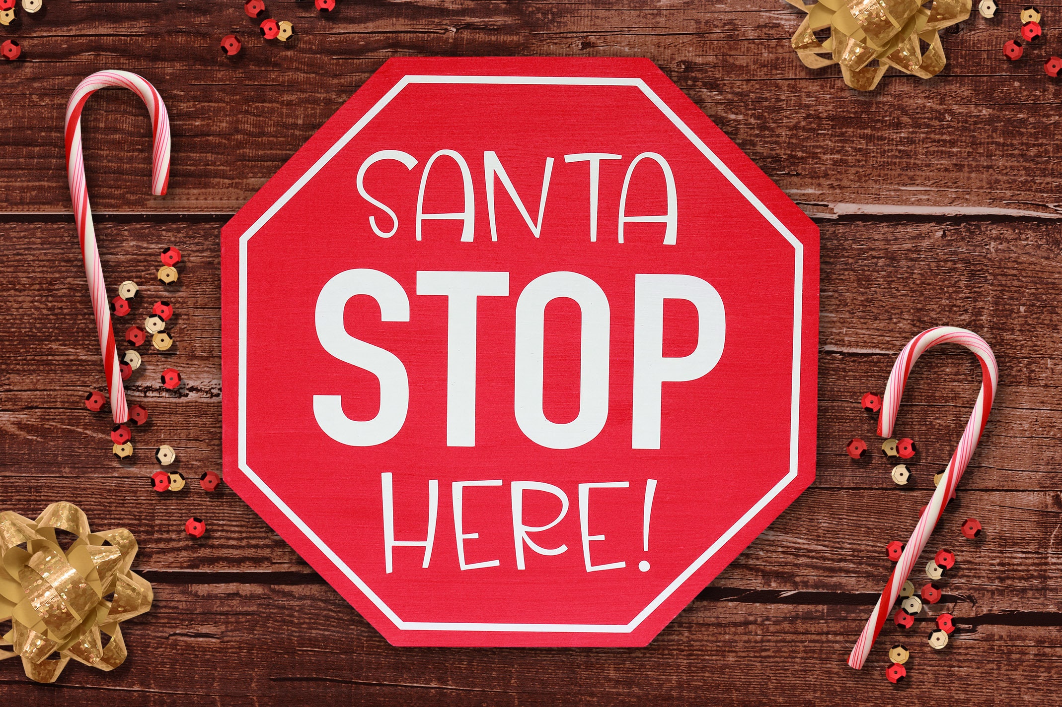 Santa Stop Here Sign, Stop Sign, Christmas Sign, Wood Sign, Holiday ...