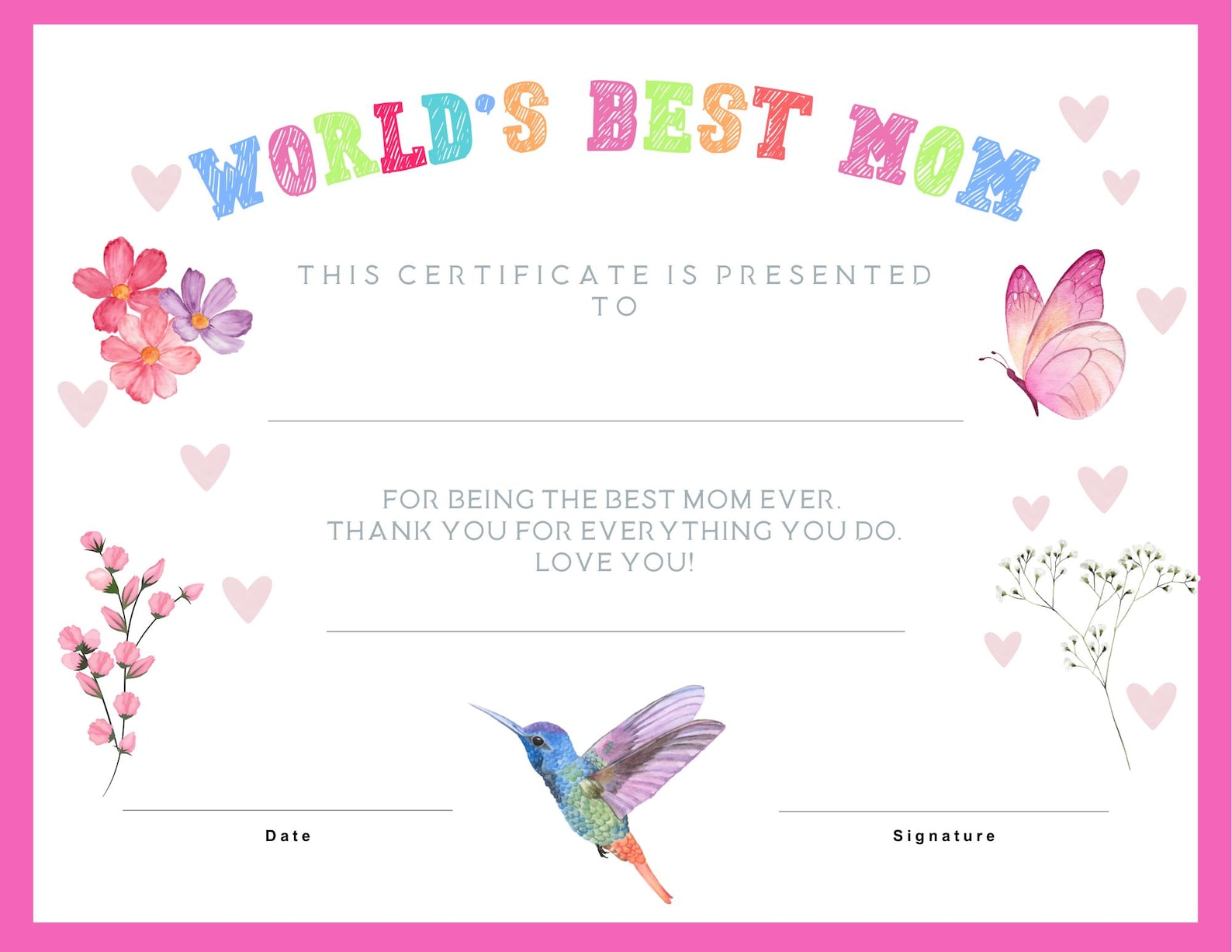 World’s Best Mom Certificate Printable – Mother's Day Gift, Birthday ...