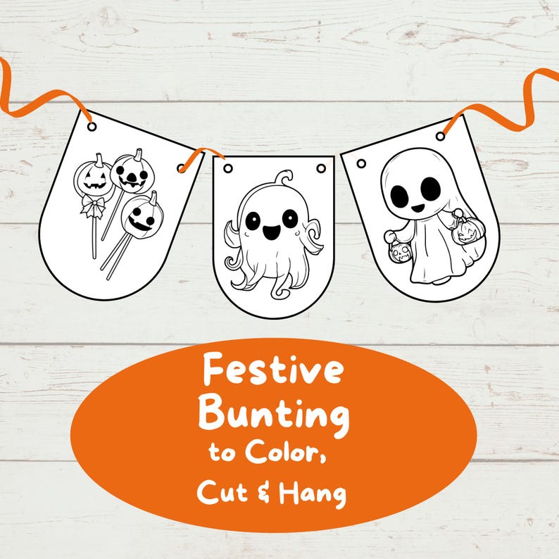 12 Fun Halloween Printable Bunting Flags for Kids to Color. Big, Bold ...