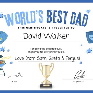 World’s Best Dad Certificate Printable – Father's Day Gift, Birthday ...