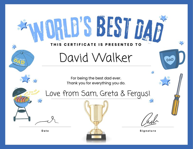 World’s Best Dad Certificate Printable – Father's Day Gift, Birthday ...