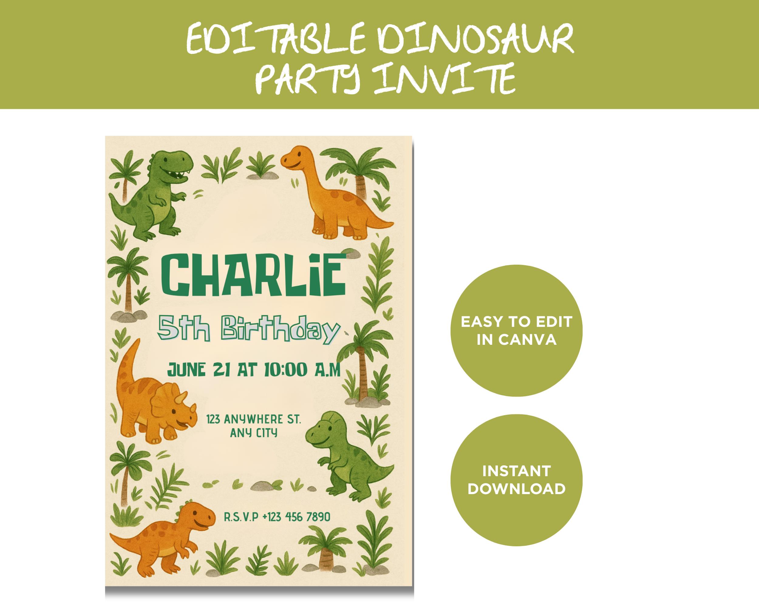 Editable Dinosaur Birthday Invitation With Coloring Pages (canva ...