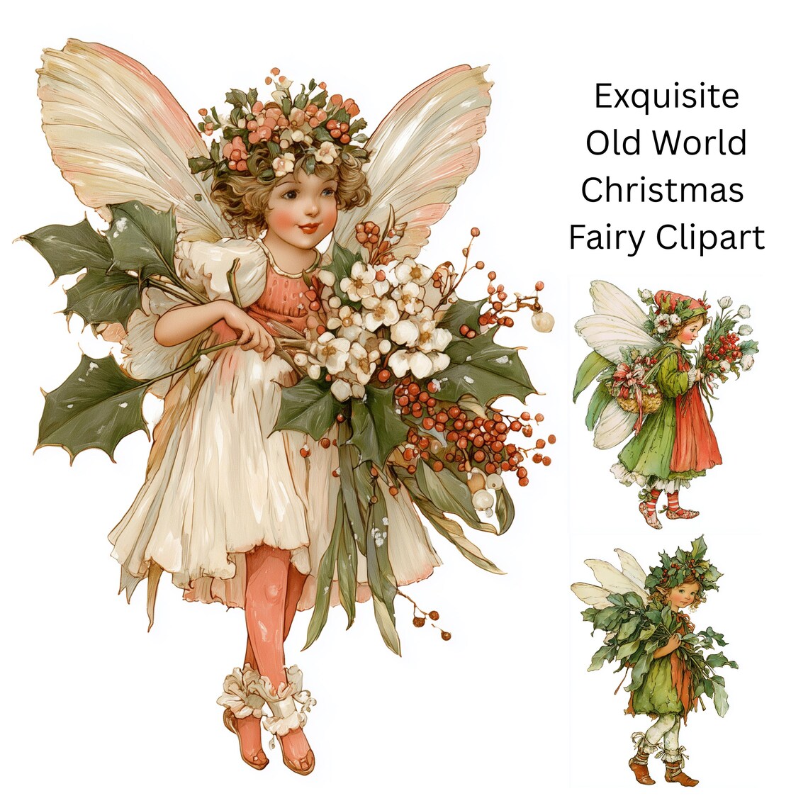 Winter Berry Fairy Clipart Set (15 PNG), Holly & Berries Woodland Fae ...