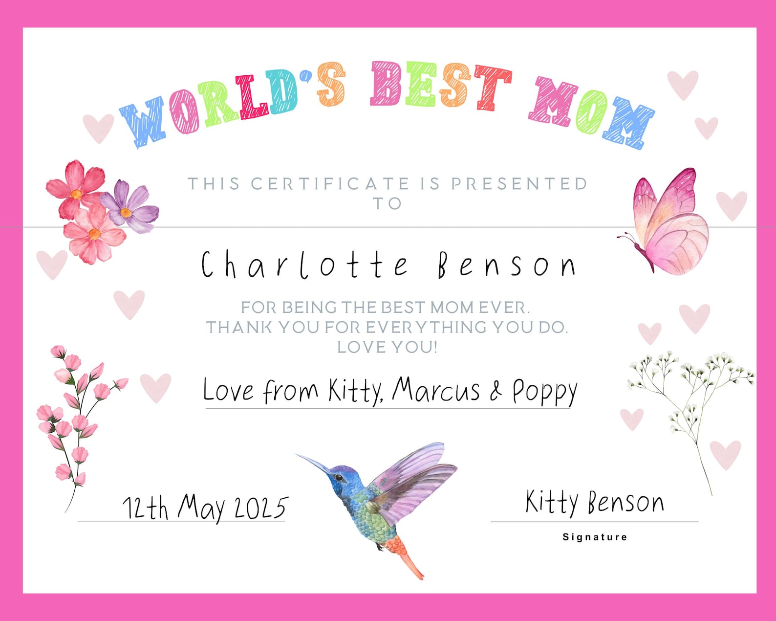 World’s Best Mom Certificate Printable – Mother's Day Gift, Birthday ...