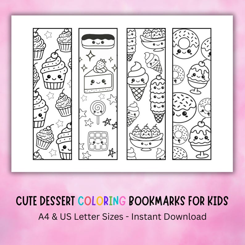 Coloring Bookmarks for Kids – Kawaii Dessert Printable, Cute Food ...