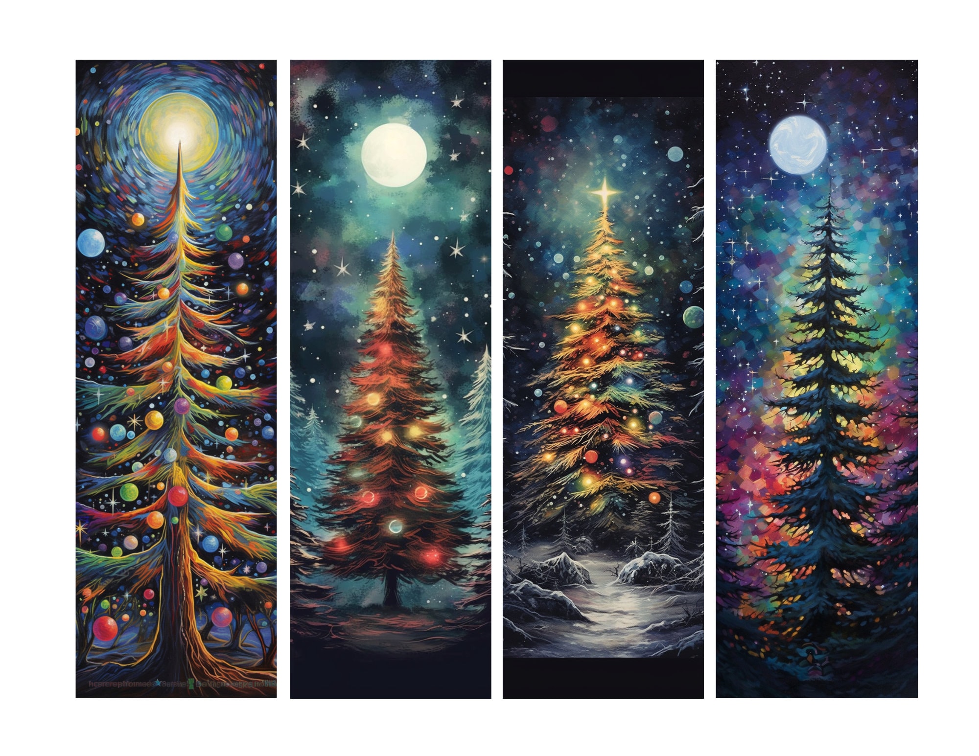 Printable Christmas Tree Bookmarks Bundle. 16 Colorful Christmas Tree ...