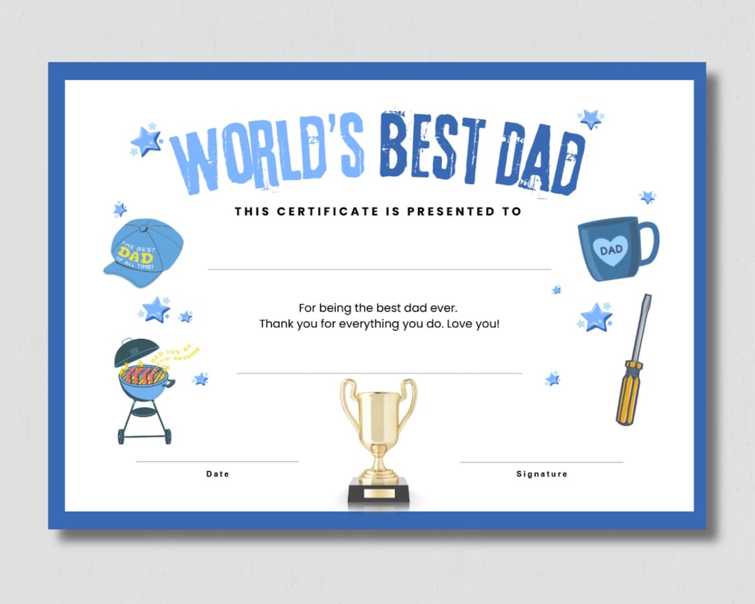 World’s Best Dad Certificate Printable – Father's Day Gift, Birthday ...