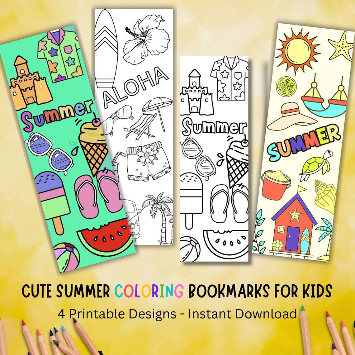 Summer Coloring Bookmarks for Kids: Fun Food & Beach Theme (PDF ...