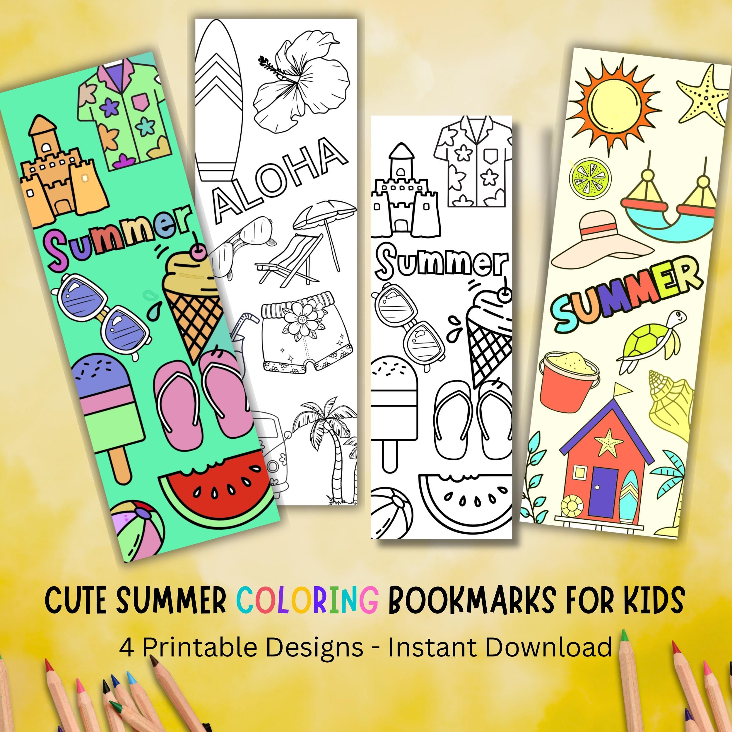 Summer Coloring Bookmarks for Kids: Fun Food & Beach Theme (PDF ...