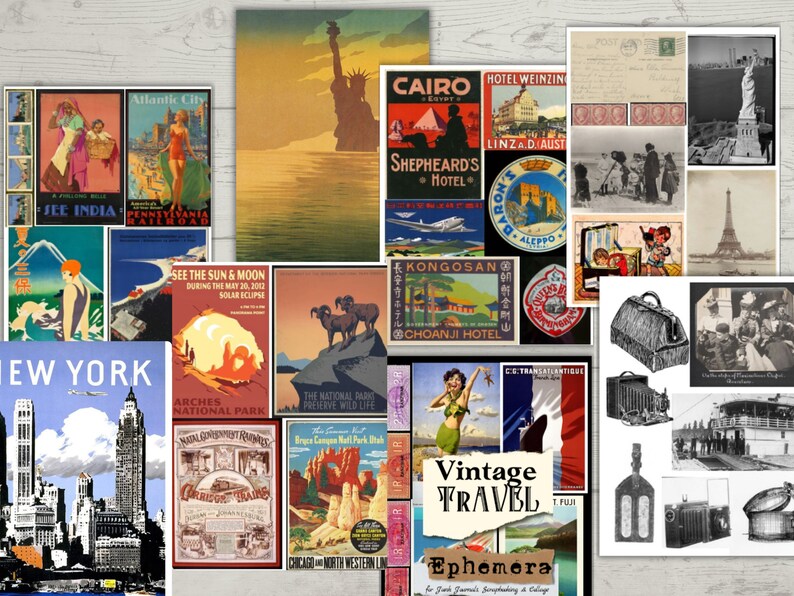 Printable Vintage Travel Ephemera for Junk Journals, Collage Art, Card ...