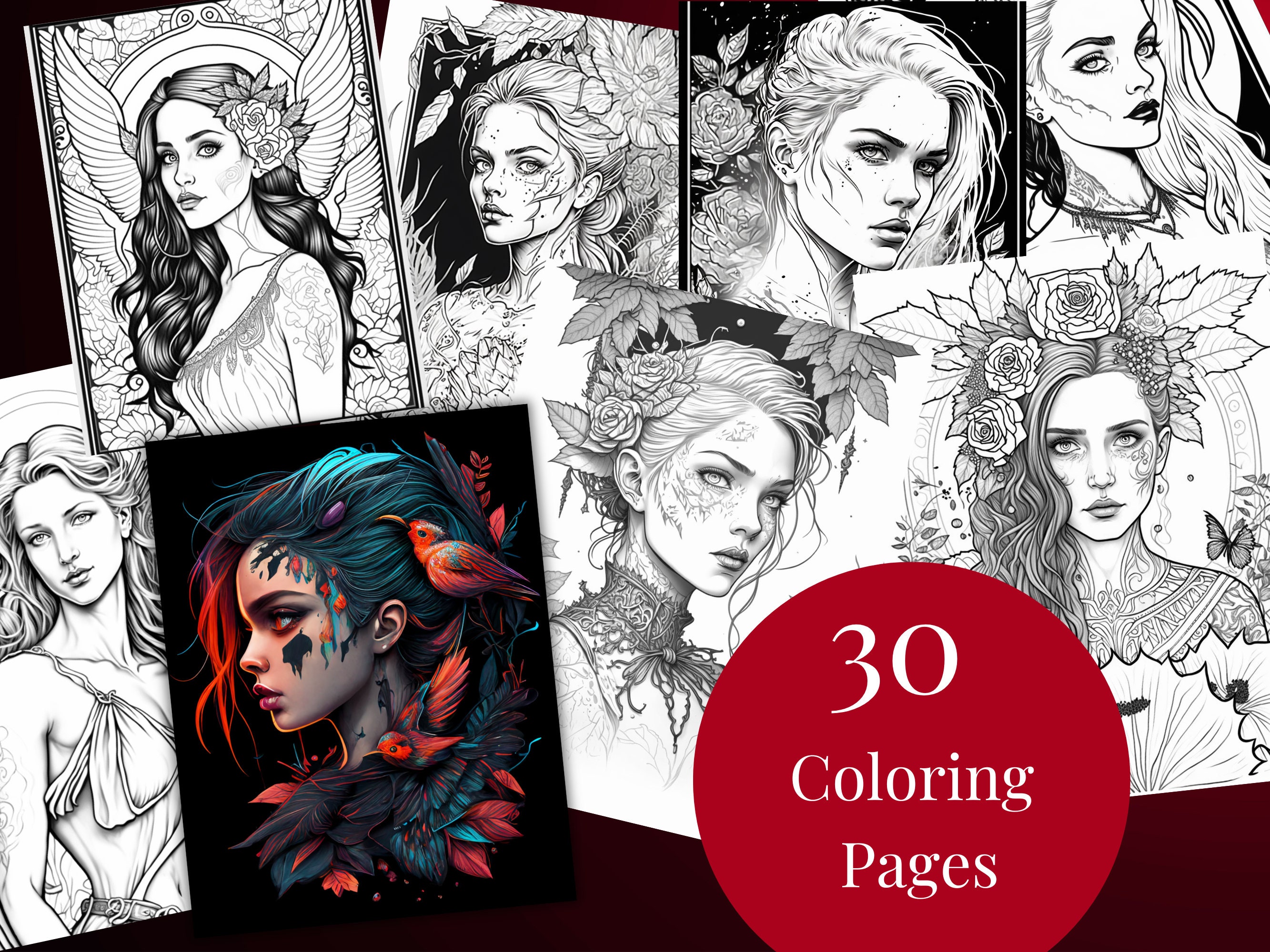Gothic Beauties Coloring Pages: 30 Printable Fantasy Designs (PDF) - Etsy
