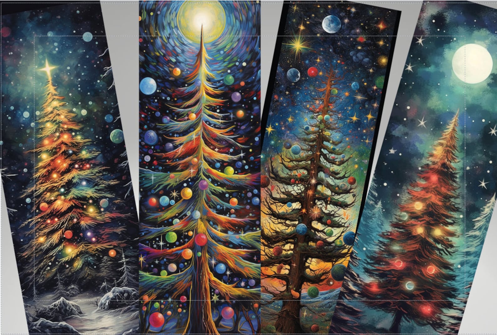 Printable Christmas Tree Bookmarks Bundle. 16 Colorful Christmas Tree ...
